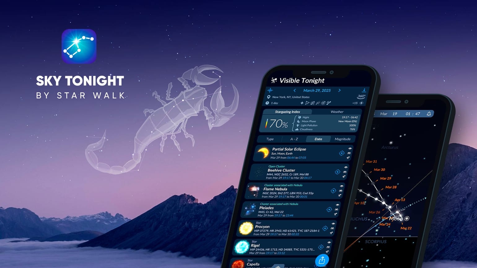 Cielo nocturno hoy desde mi ubicación — Mejor app de astronomía | App Sky Tonight | Vito Technology