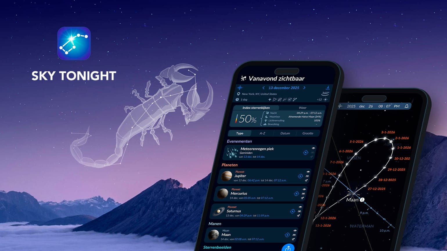 Sterrenhemel vanavond op mijn locatie — Beste sterrenkijk-app | Sky Tonight App | Vito Technology
